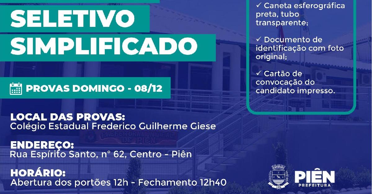 Provas do Processo Seletivo Simplificado são neste domingo - Prefeitura ...